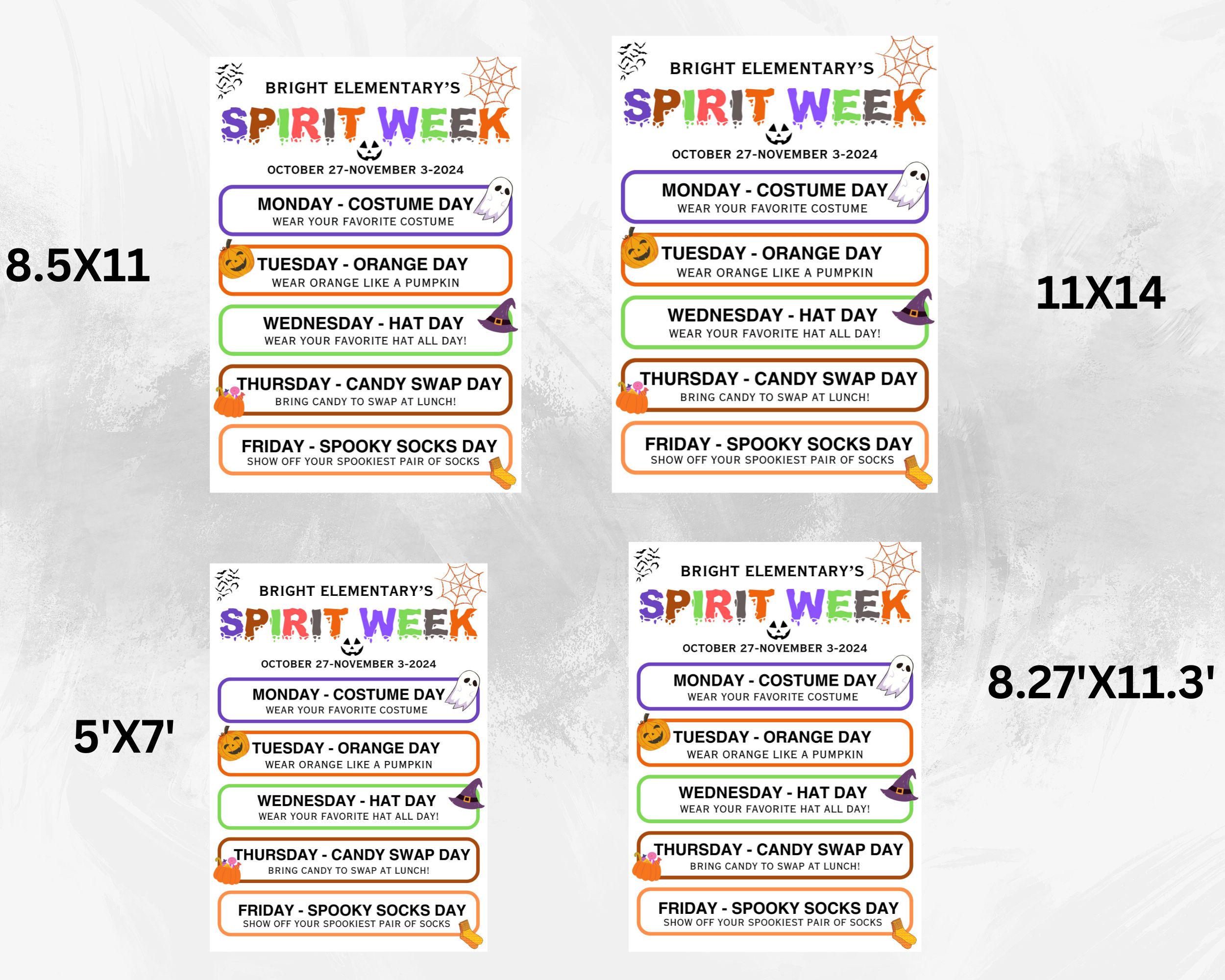 Editable Fall Spirit Week Flyer Template, School Spirit Schedule, Canva ...