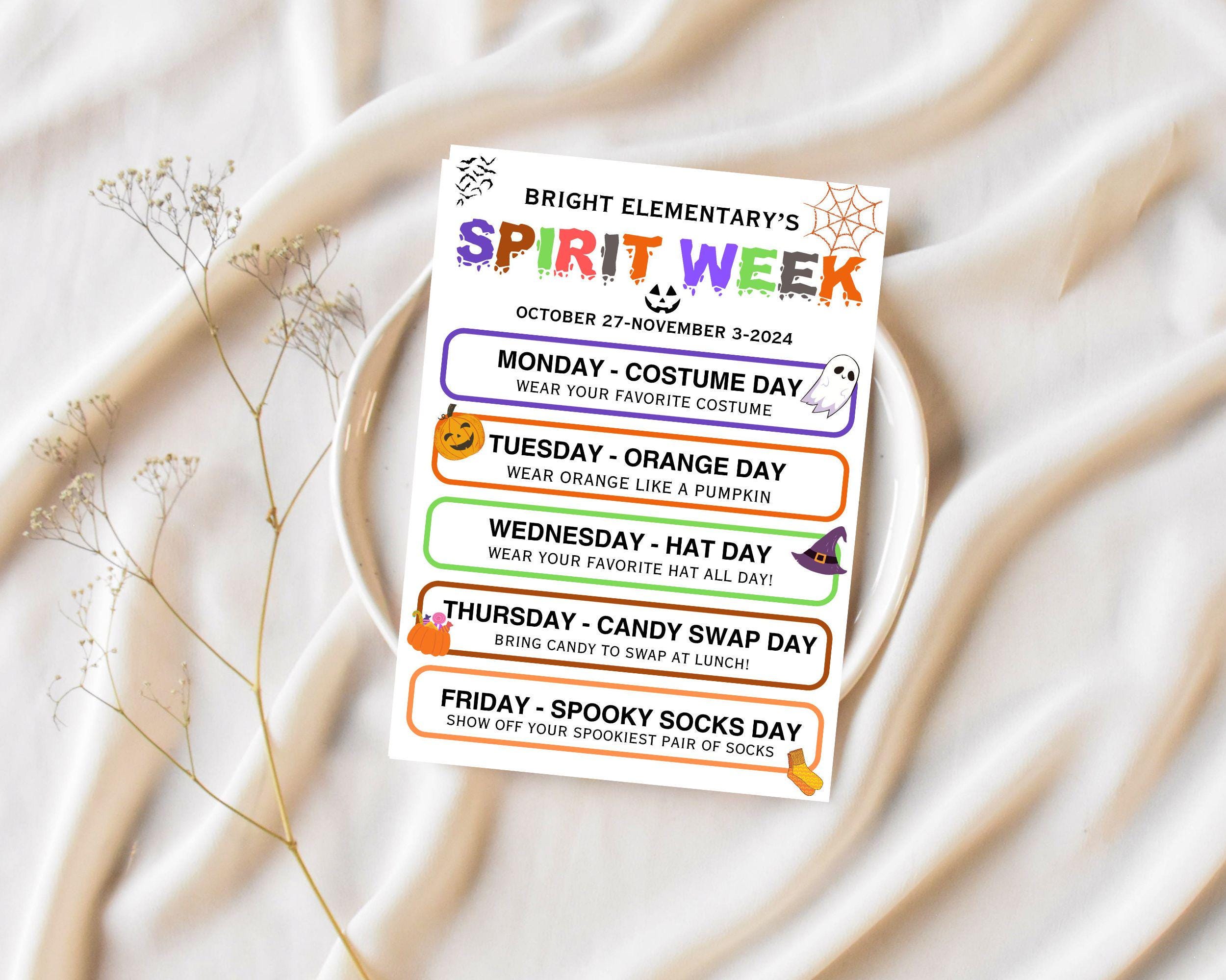 Editable Fall Spirit Week Flyer Template, School Spirit Schedule, Canva ...