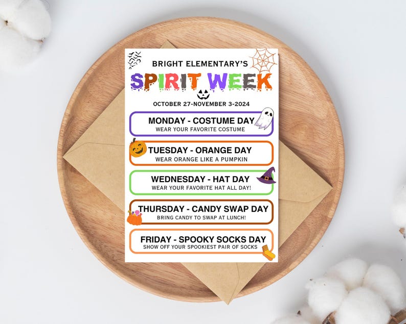 Editable Fall Spirit Week Flyer Template, School Spirit Schedule, Canva ...