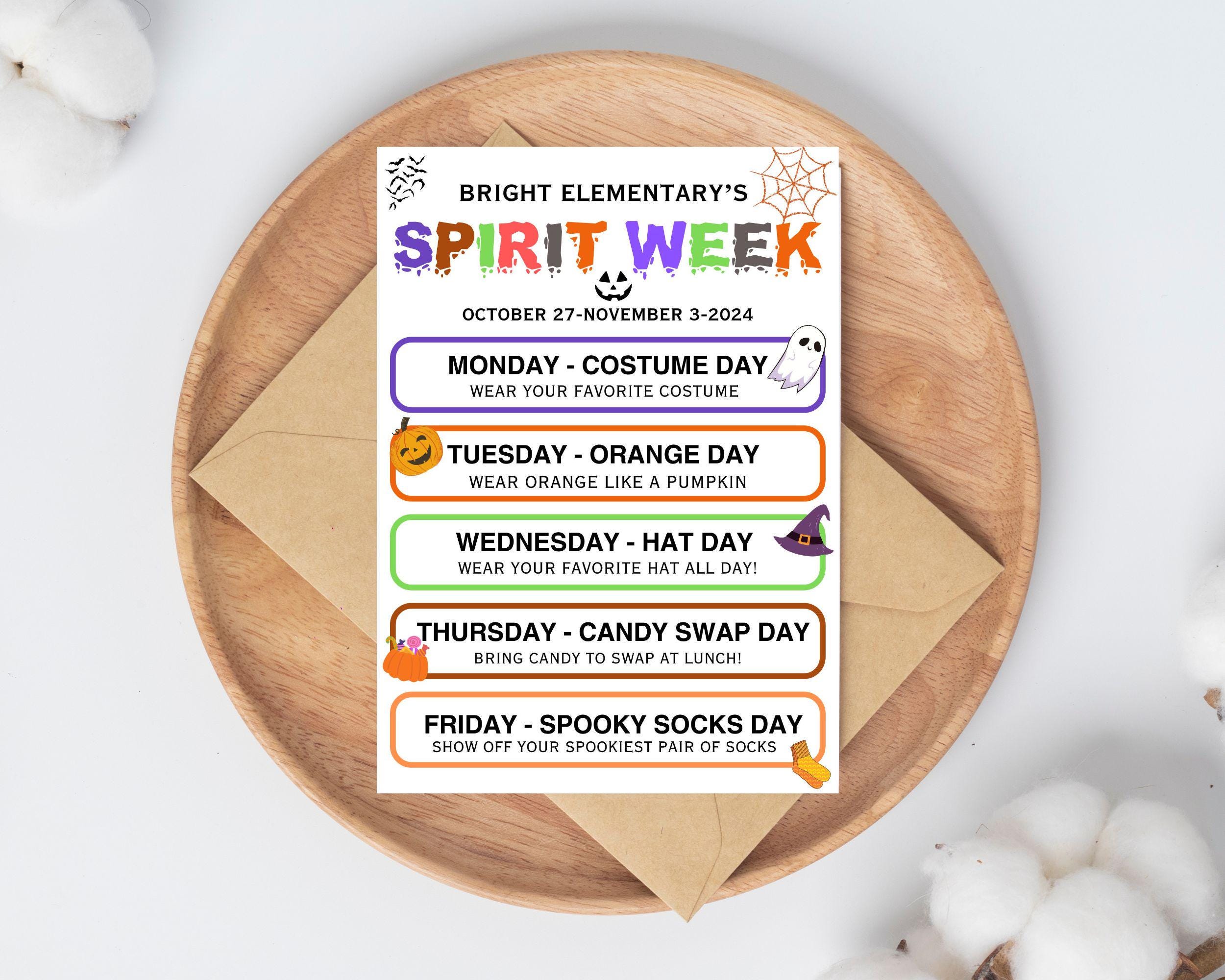 Editable Fall Spirit Week Flyer Template, School Spirit Schedule, Canva ...