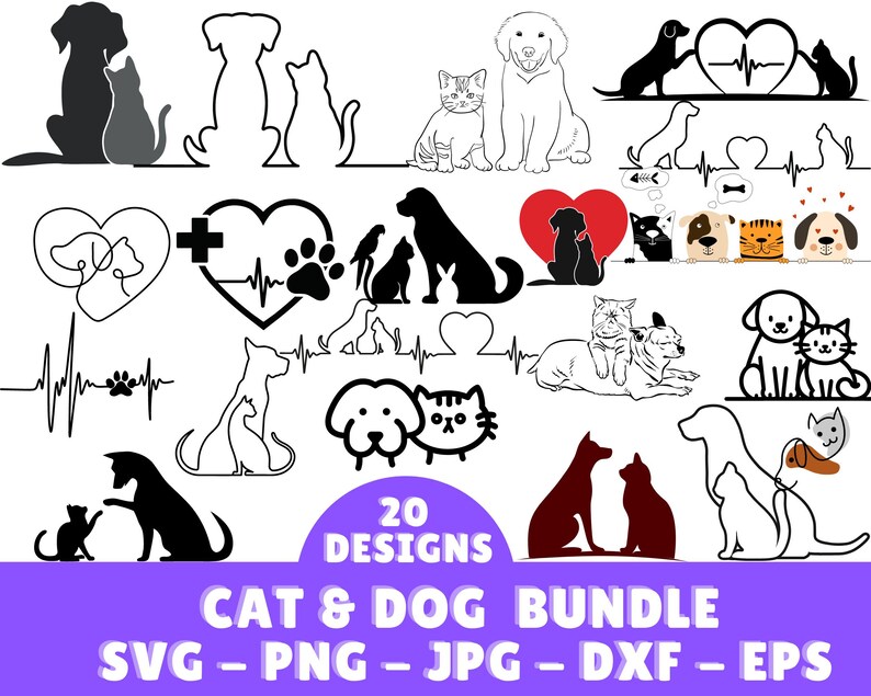 CAT and DOG SVG, Cat and Dog Clipart, Cat and Dog Svg Cut Files for ...