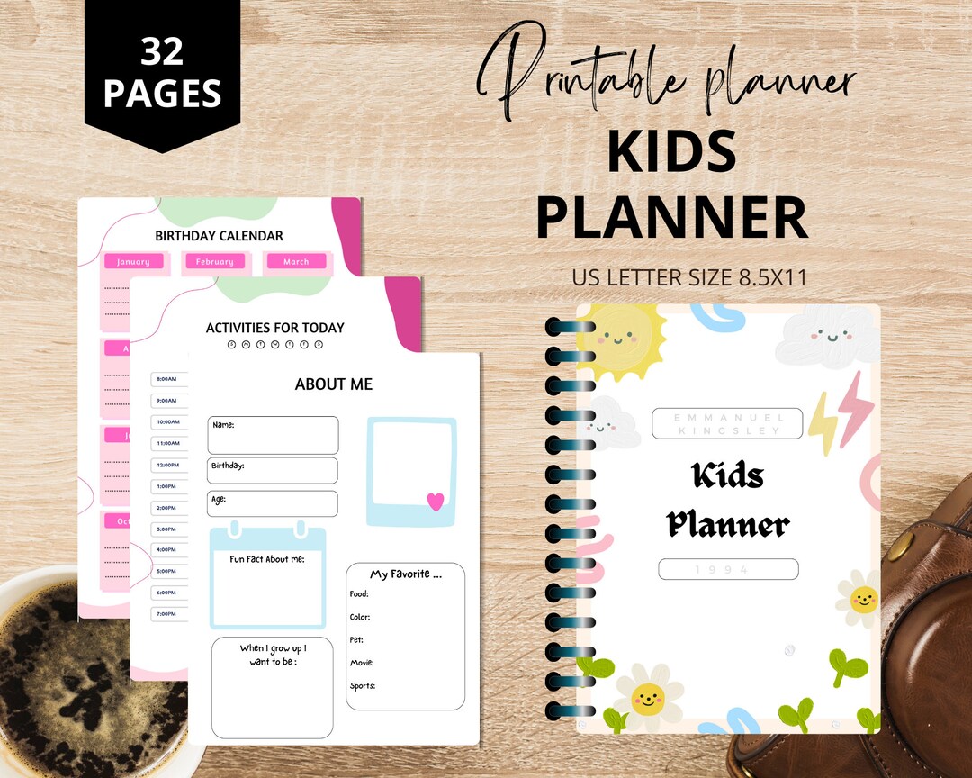 Kids Planner, Printable Kids Daily Planner, Daily Journal for Kids, 32 ...
