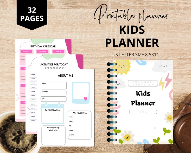Kids Planner, Printable Kids Daily Planner, Daily Journal for Kids, 32 ...
