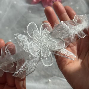 White Lace Wedding Garter: Ruffle & Flower Bridal Garter, Handmade - Etsy