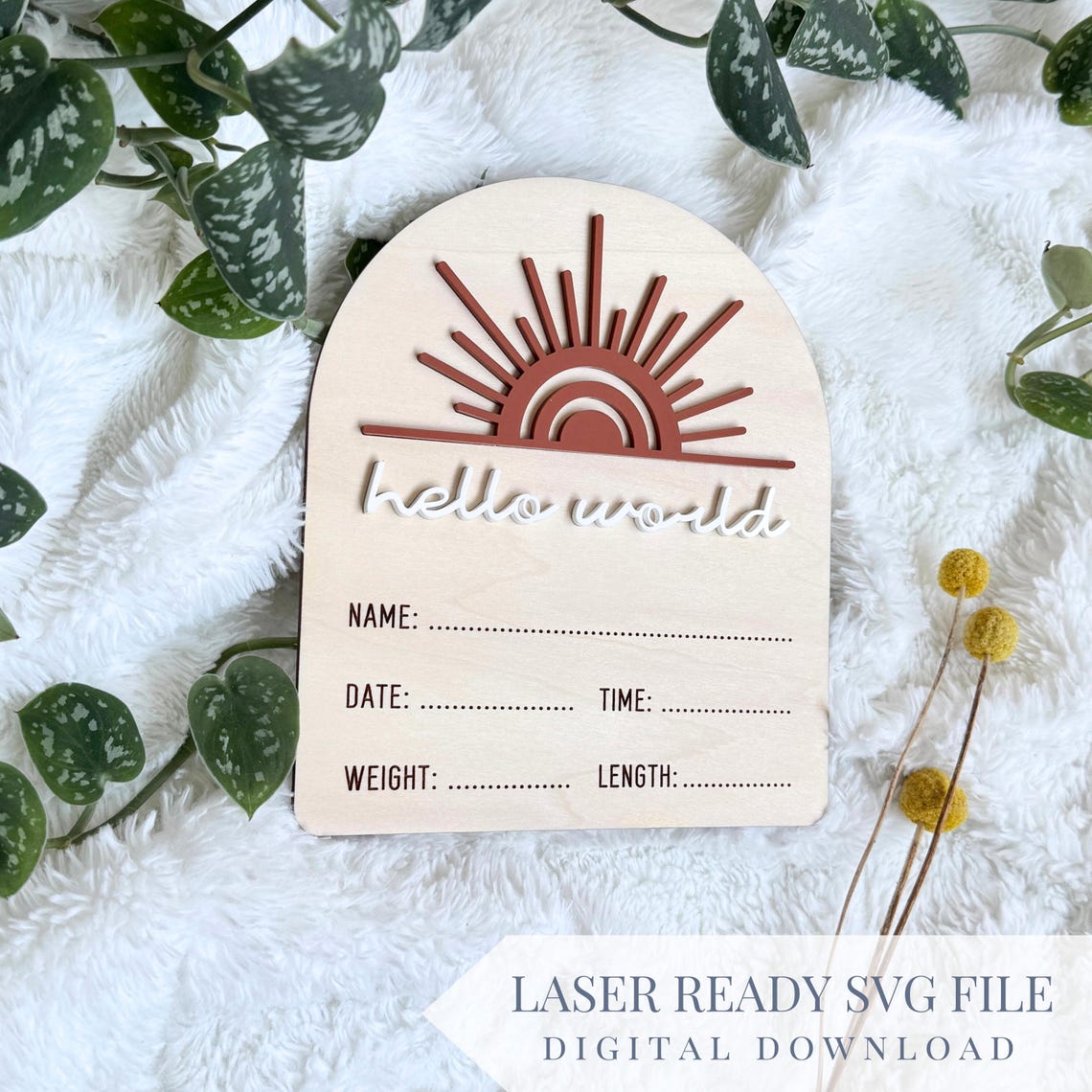 SVG - Boho Sun Birth Announcement | Baby Stats | Birth Reveal | Hello ...