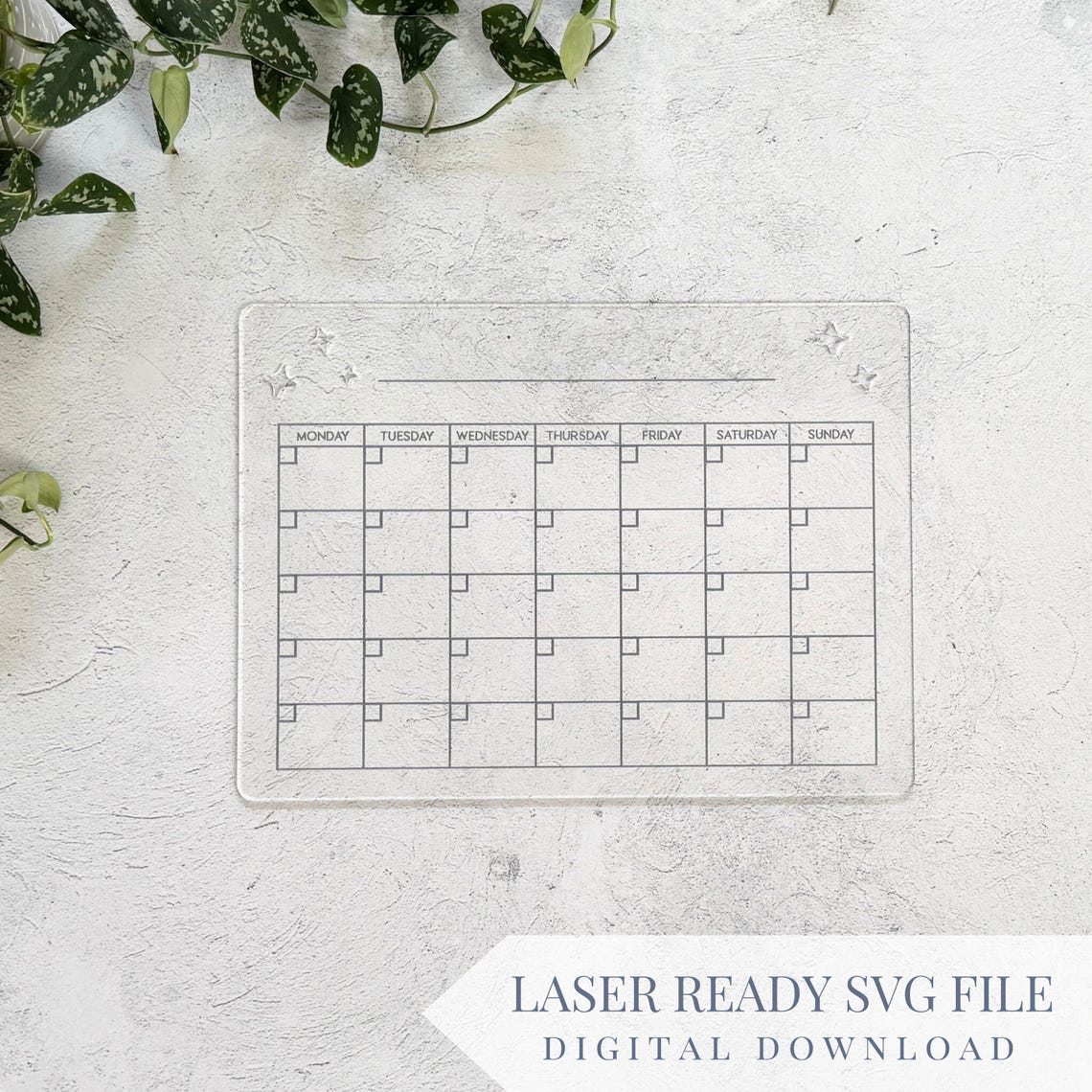 SVG - Dry Erase Blank Monthly Acrylic Calendar |4 Versions With Sunday ...