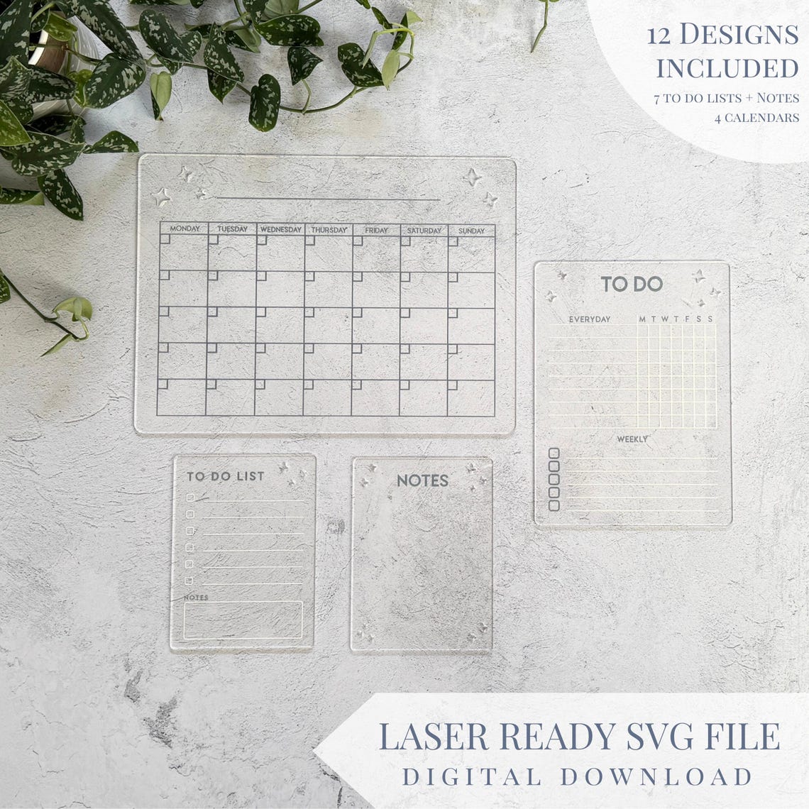 SVG - Acrylic Dry Erase Planner Bundle | Calendar, to Do Lists, Chore ...