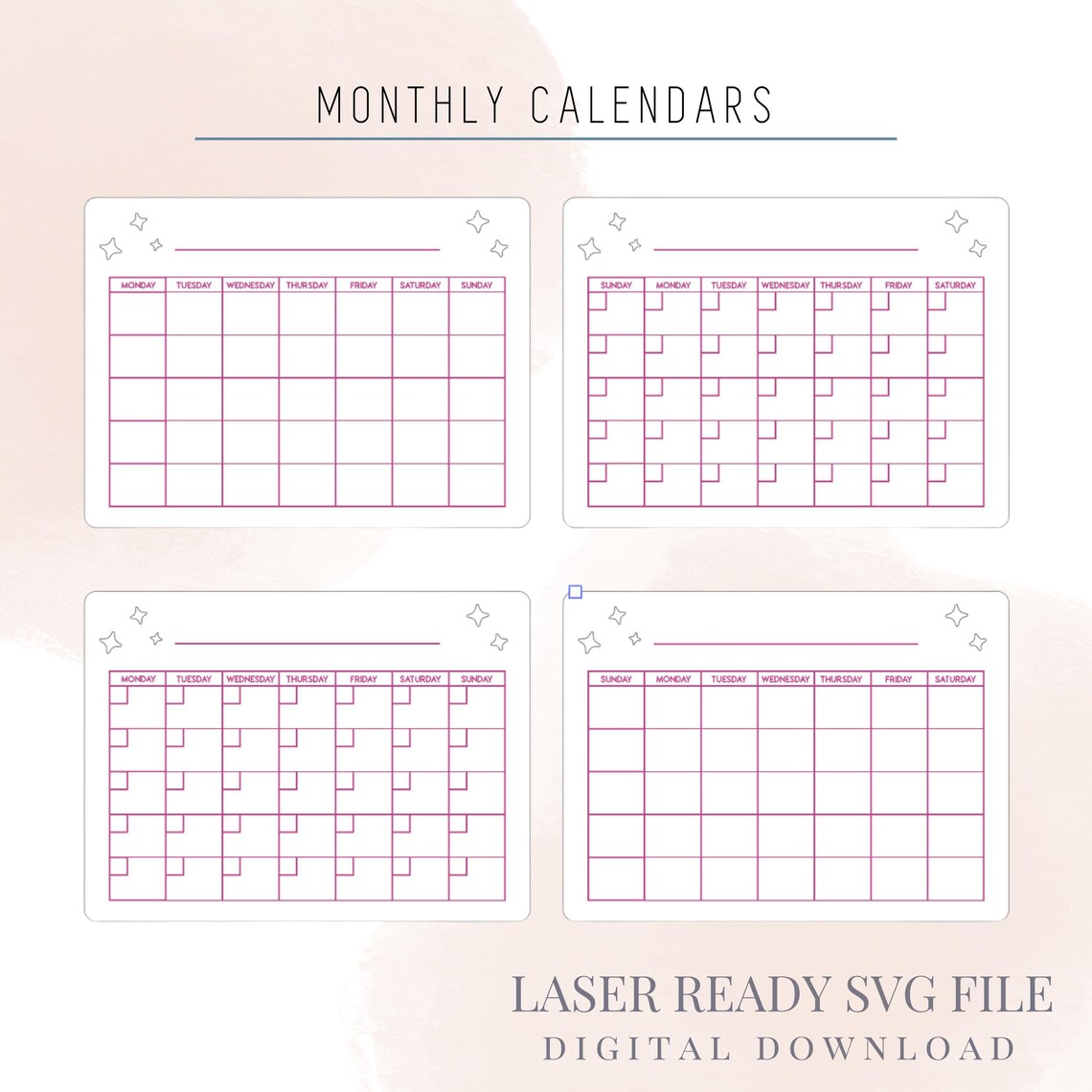 SVG - Dry Erase Blank Monthly Acrylic Calendar |4 Versions With Sunday ...