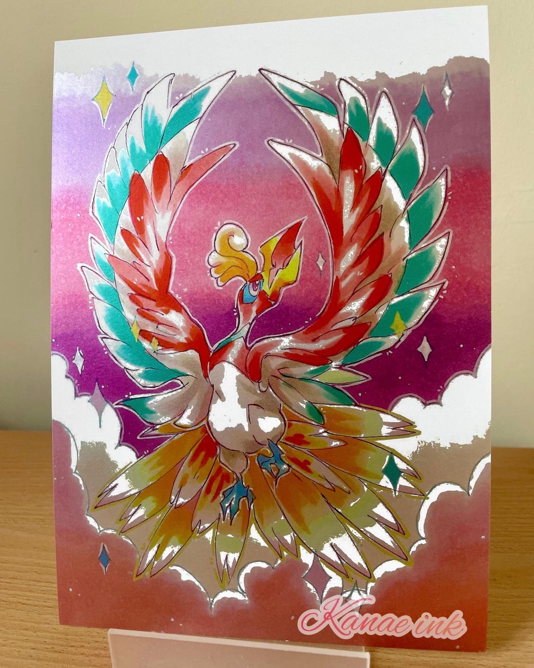 Ho Oh, Phoenix Art, Legendary, Pokemon Print, Holo, Fire Type, Anime ...