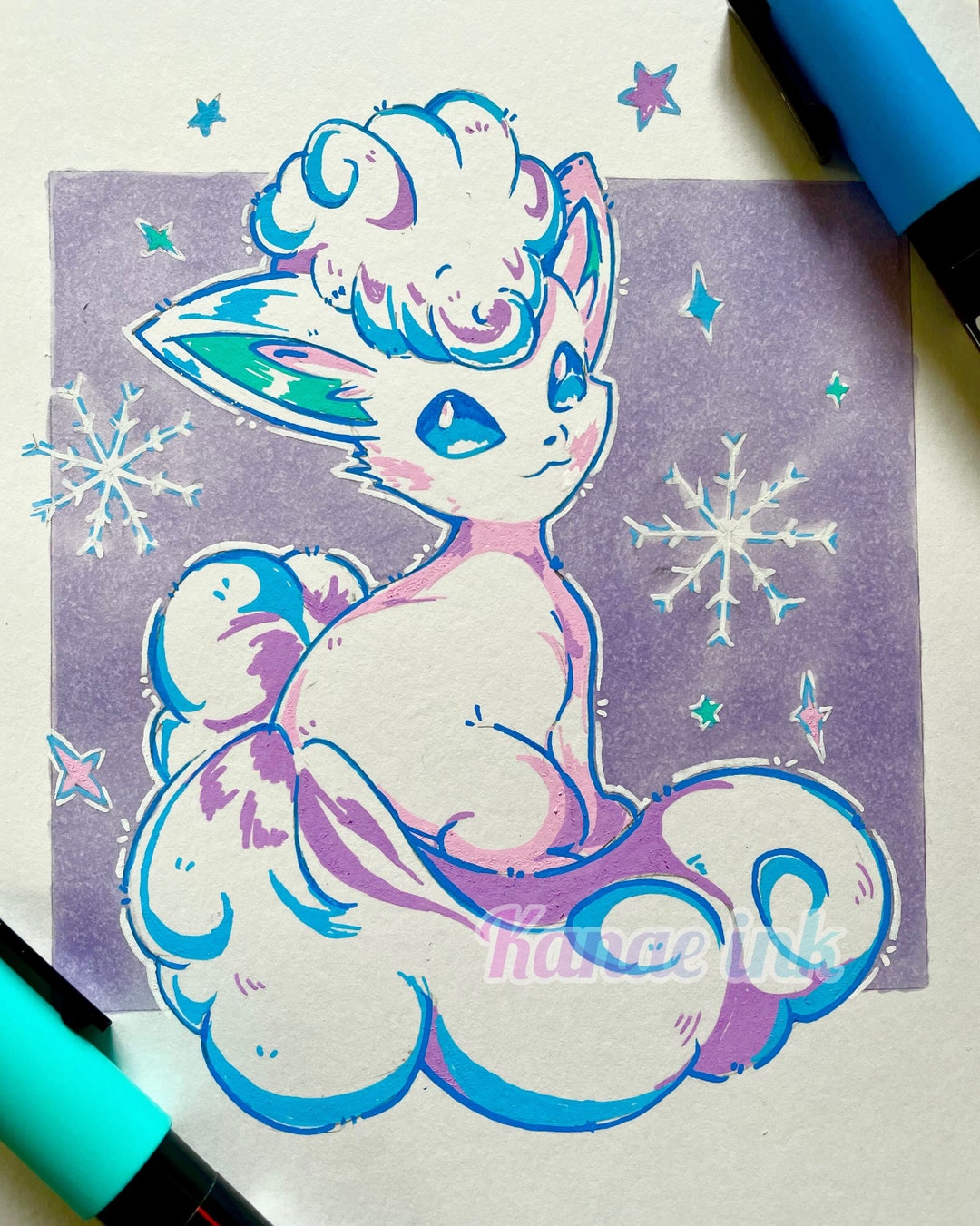 Alolan Vulpix Print, Pokemon Fox Art, Cute Animals, Pastel Artwork ...