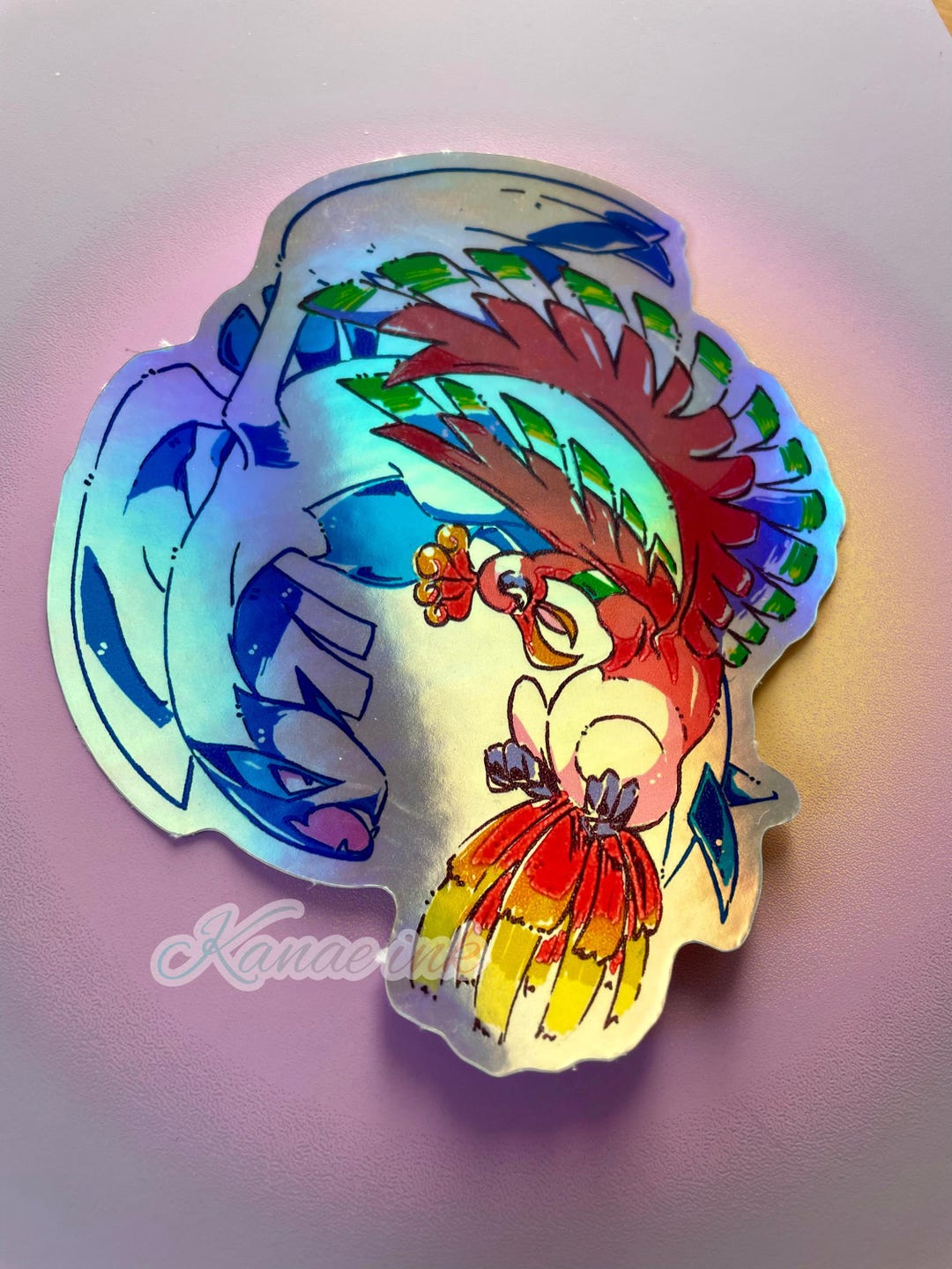 Ho Oh Lugia, Holographic Sticker, Pokemon, Legendary Phoenix, Decals ...