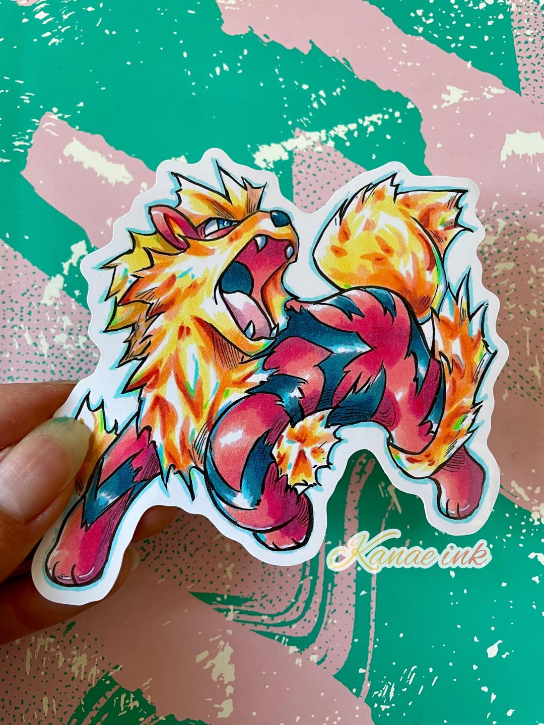 Arcanine Sticker, Pokemon, Fire Type, Decals for Laptop, Water Bottle ...