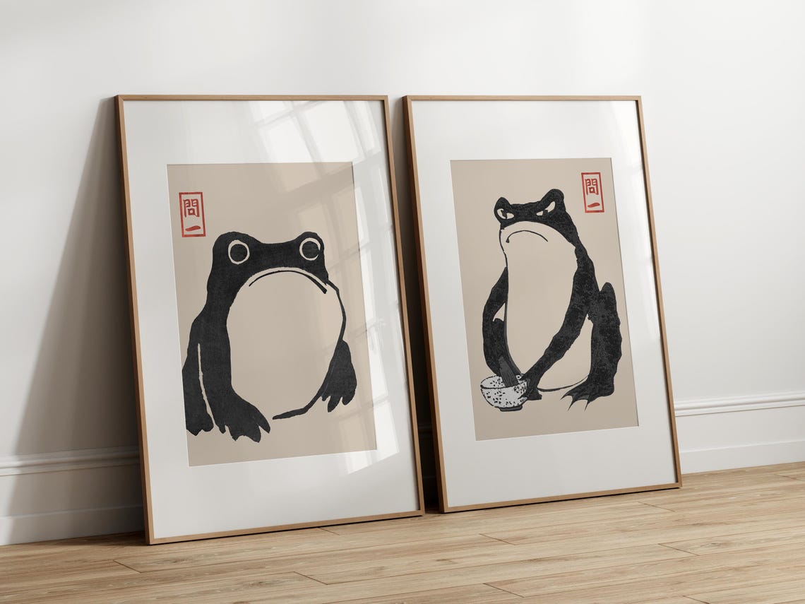 Japanese Matsumoto Hoji Frog Set of 3 Woodblock | Black Frogs and Toads ...