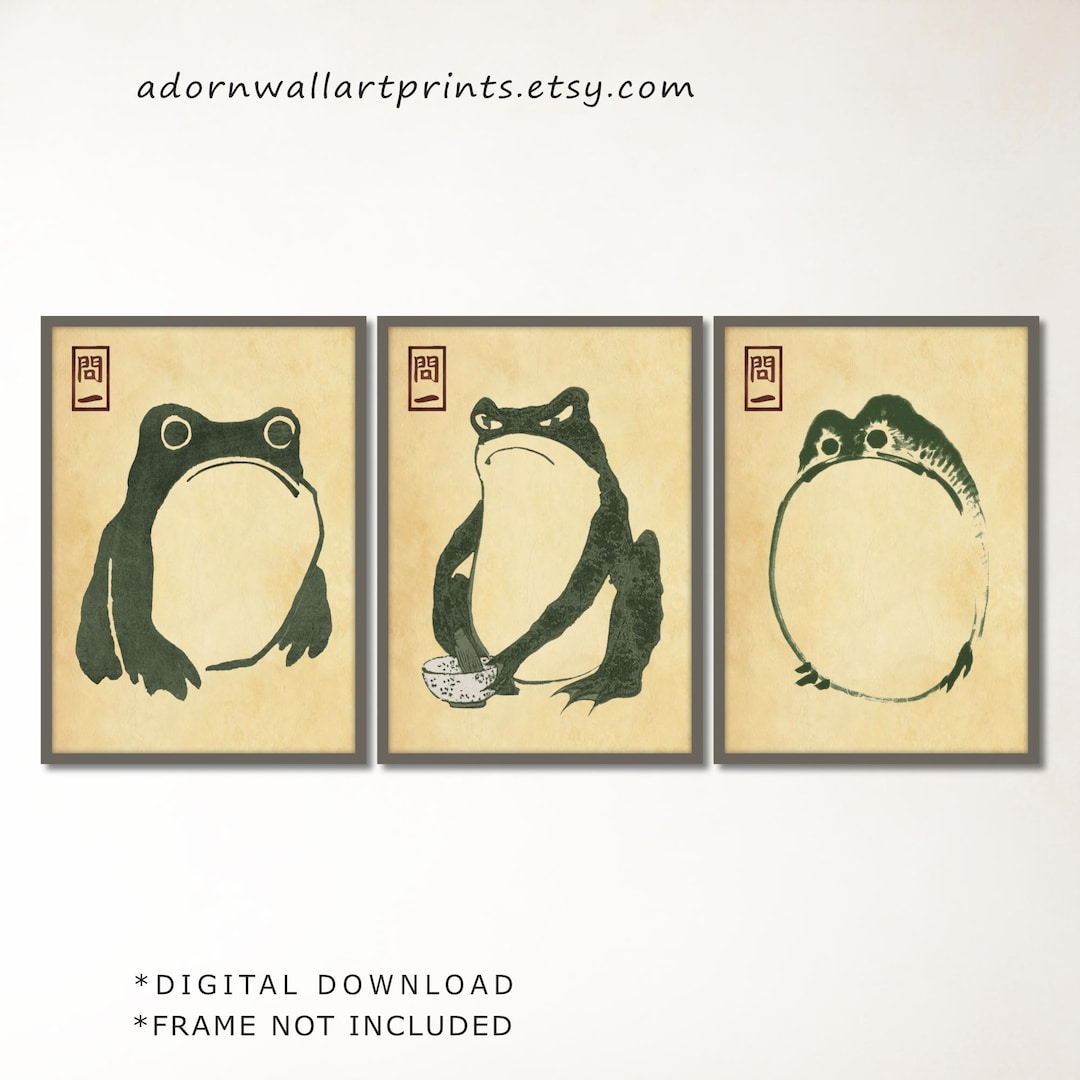 Funny Japanese Kawaii Frog Woodblock Print Japanese Art Frog Set of 3 ...
