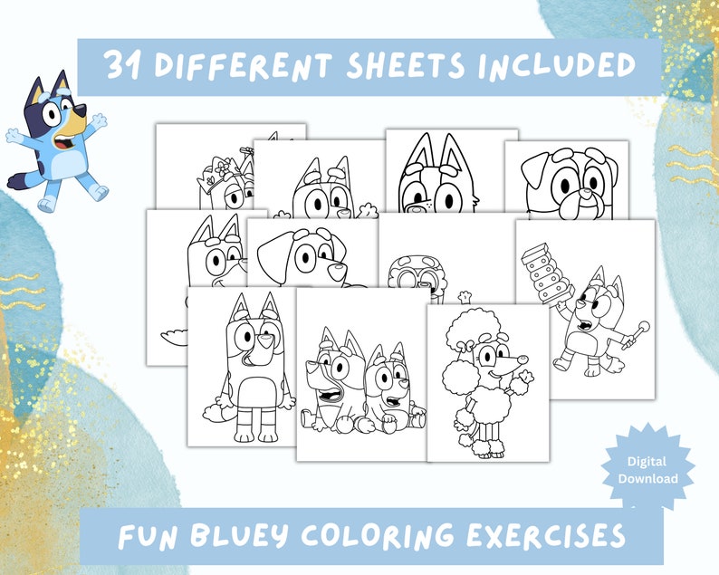 Digital Bluey Coloring Activity Busy Book 31 Pages Instant Download ...