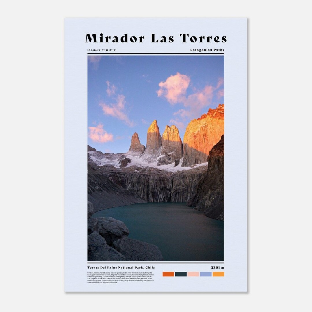Patagonia Poster Torres Del Paine, Mirador Las Torres Mountain Sunrise ...