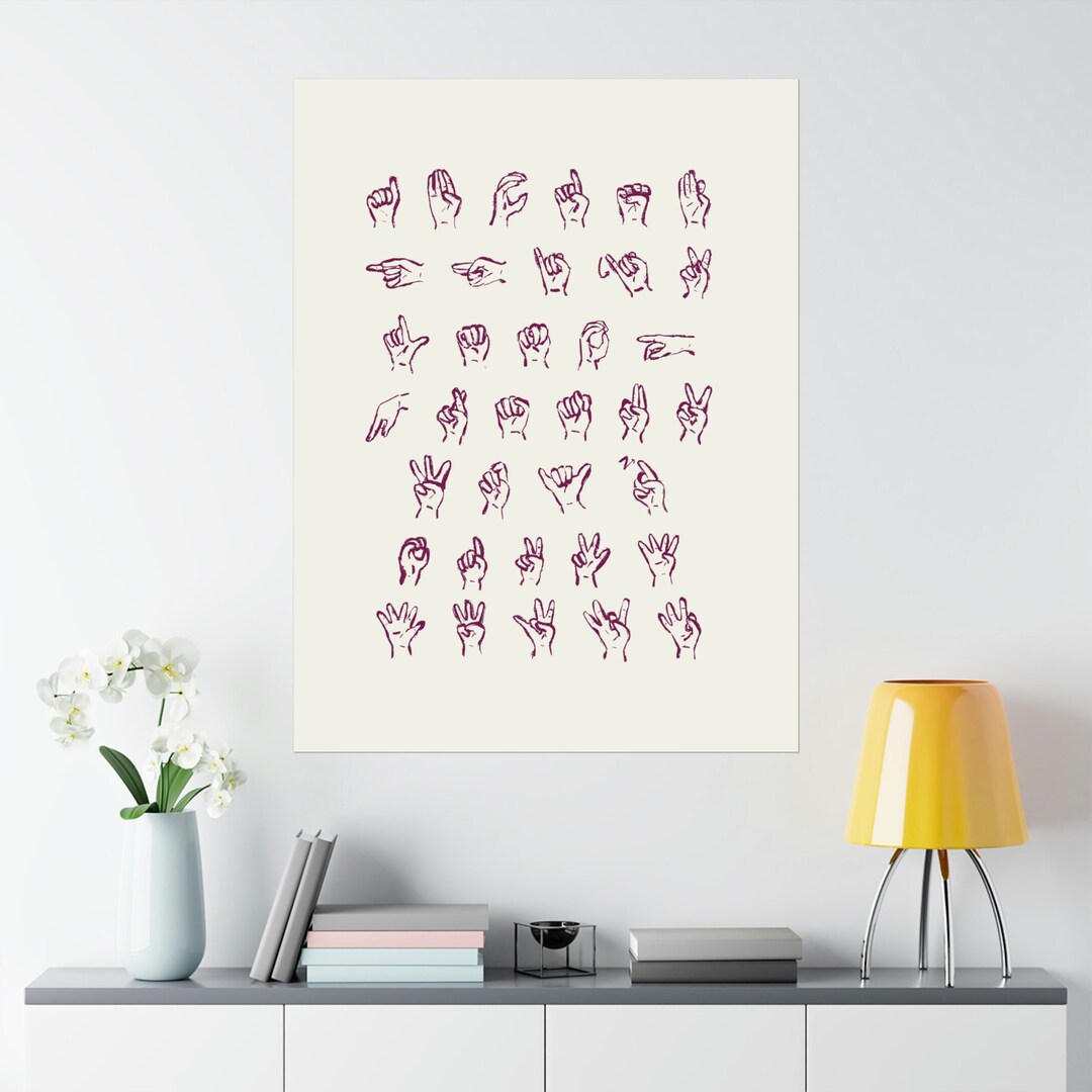 ASL Alphabet Numbers Ink Illustration Unframed Poster American Sign ...