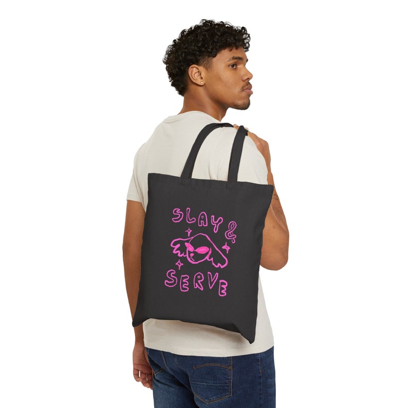Slay and Serve Funny Dog Illustration Cotton Canvas Tote Bag / Eco ...