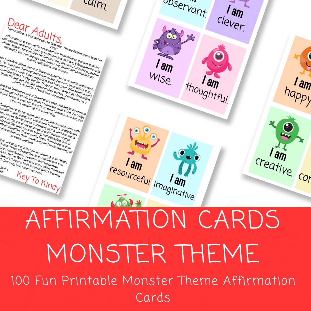 100 Printable Monster Theme Affirmation Cards for Kids - Etsy