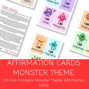 100 Printable Monster Theme Affirmation Cards for Kids - Etsy