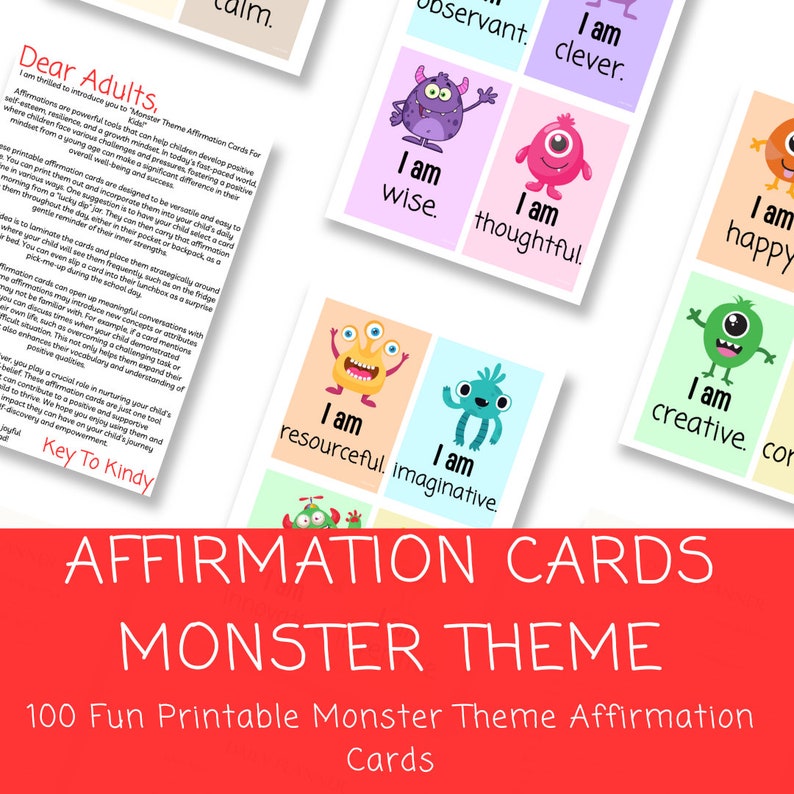 100 Printable Monster Theme Affirmation Cards for Kids - Etsy