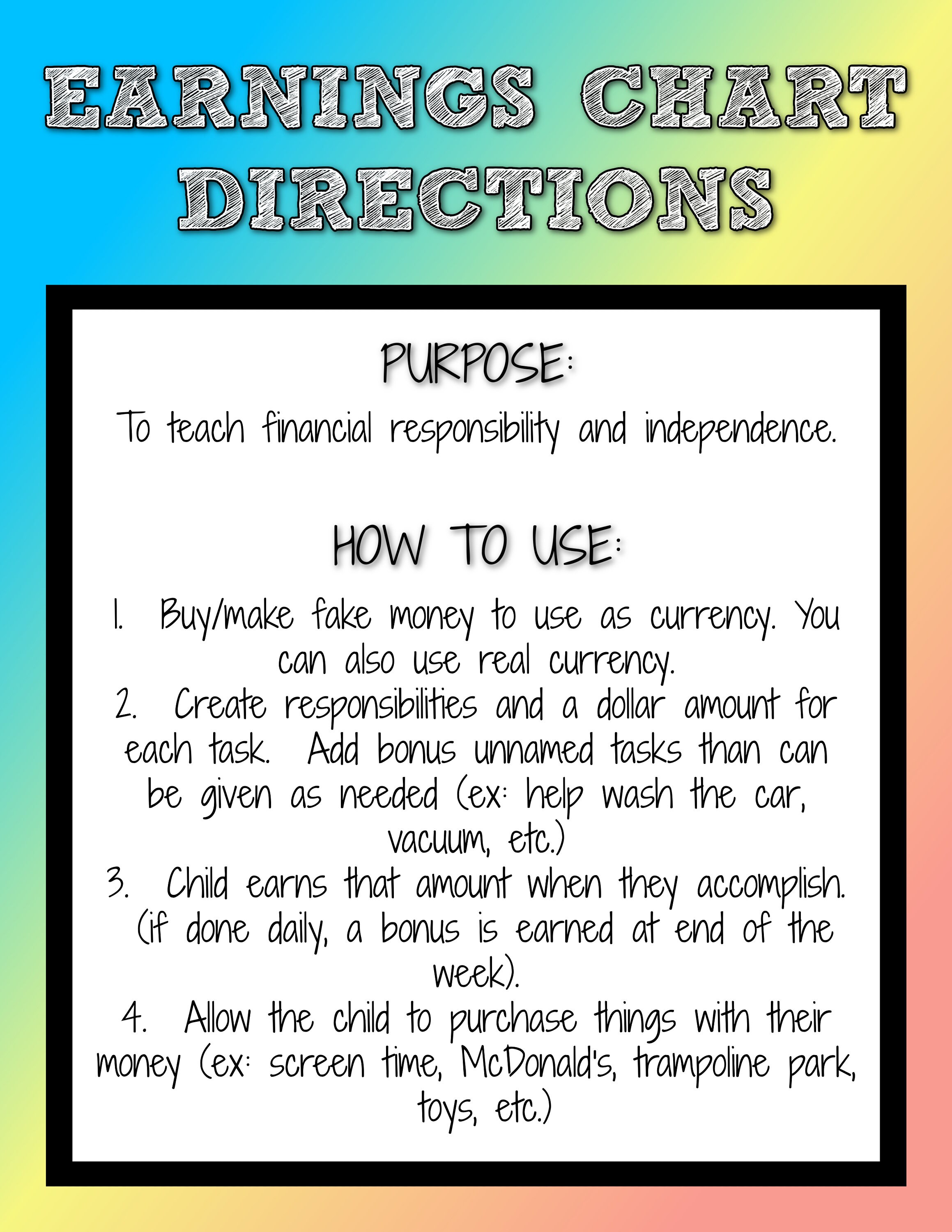 Chore Chart / Earnings Chart - Etsy