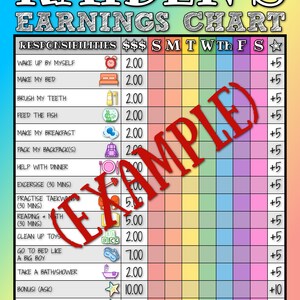 Chore Chart / Earnings Chart - Etsy