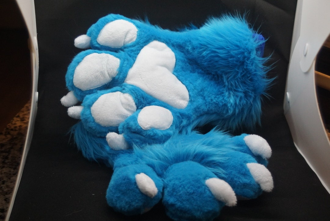 Blue Puffy Paws Fursuit Furry Fursona Costume Handpaws 4-finger Toony ...