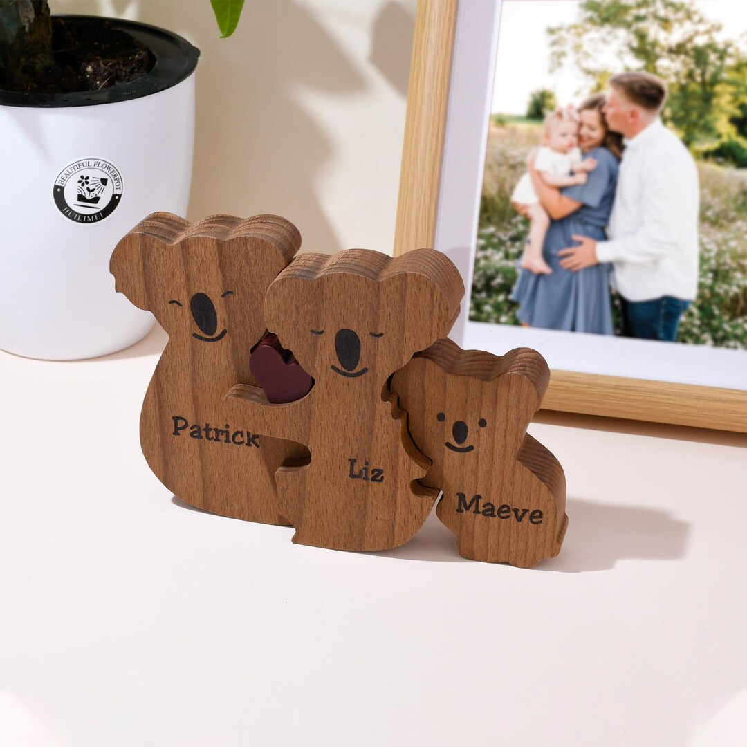 Wooden Koala Puzzle, Koala Family Home Decor, Wood Koala Statue, Koala ...