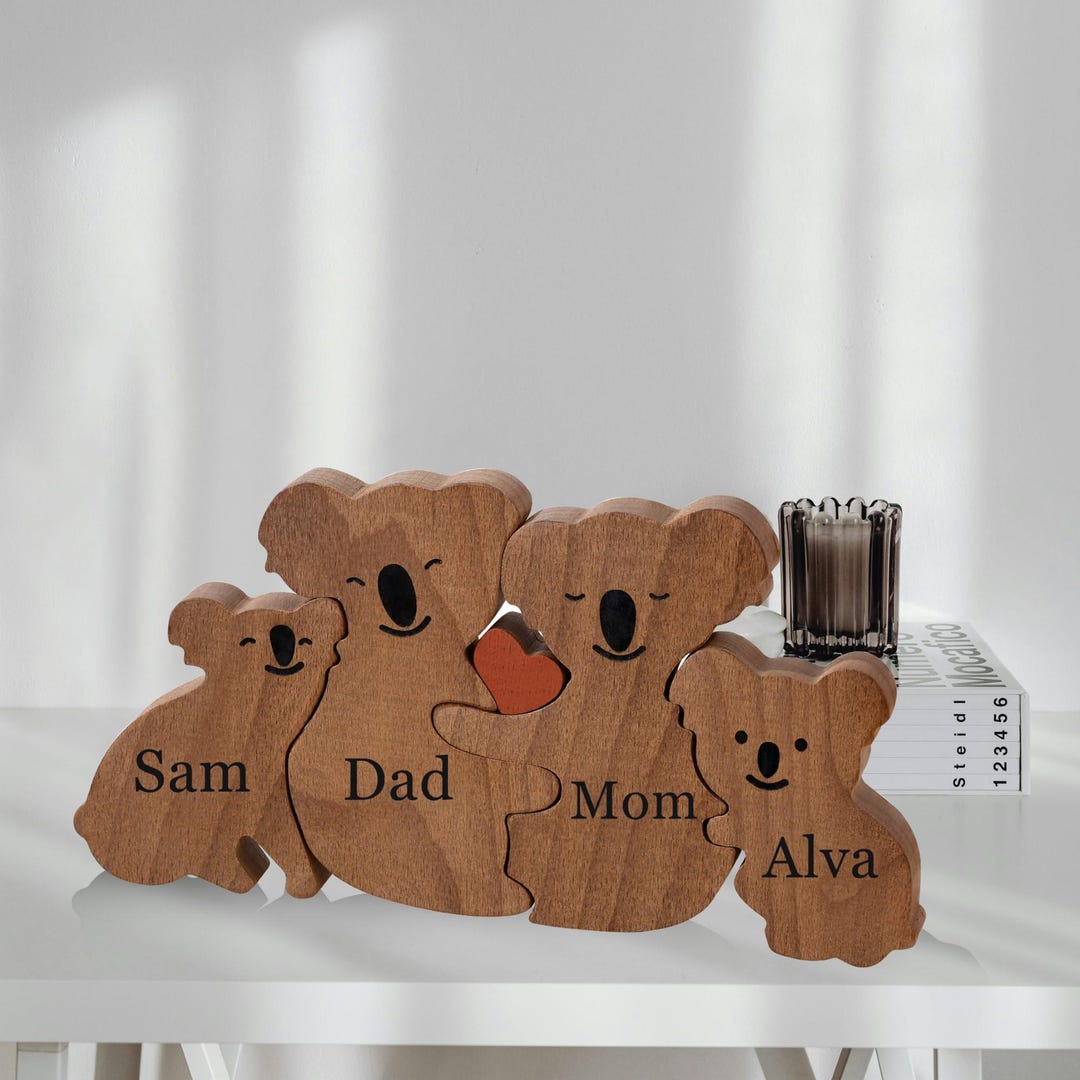 Wooden Animal Puzzle Family of 2-6, Koala Family Jigsaw Decor, Wood ...