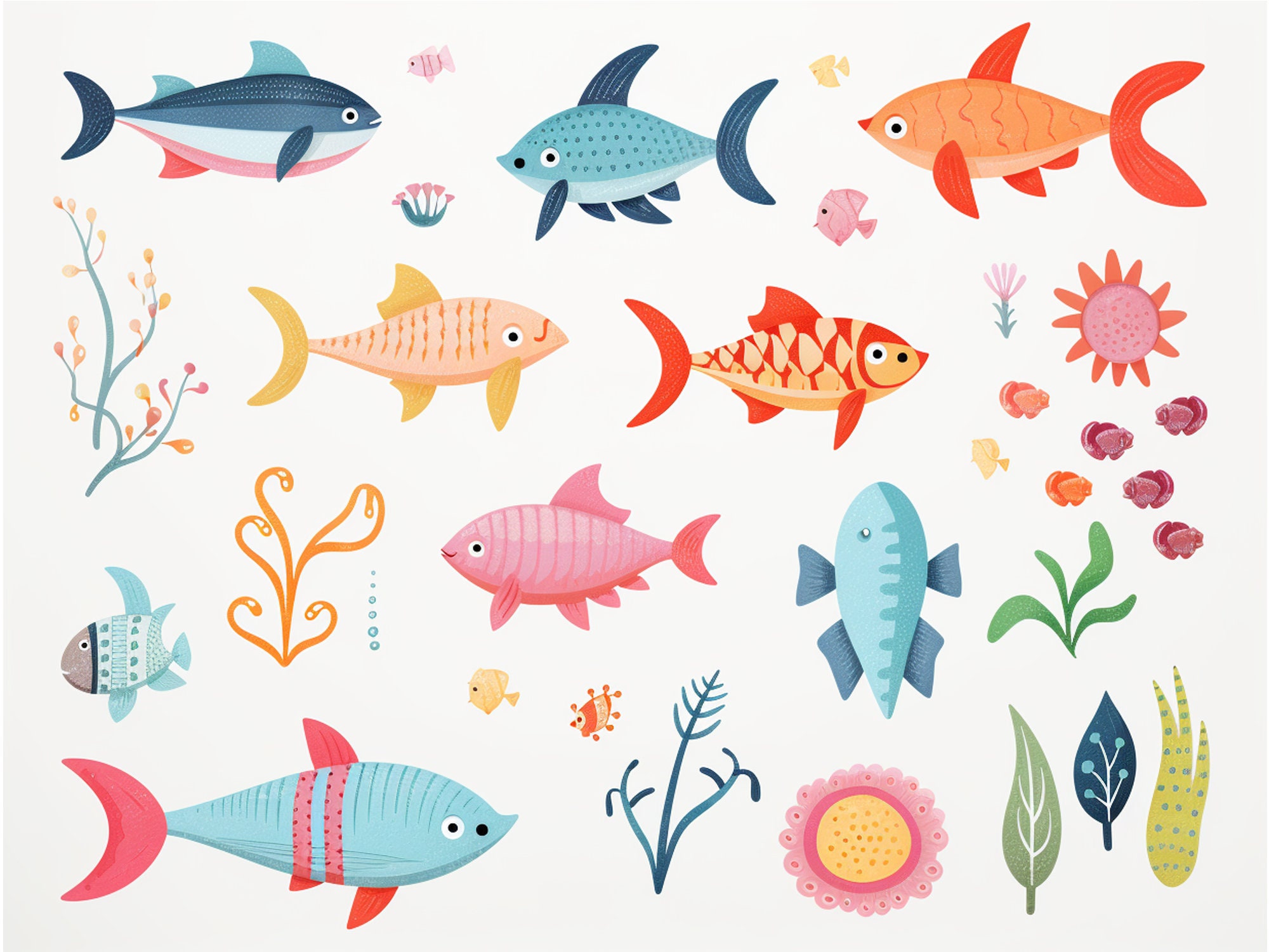 Painted Small Fish Png Watercolor Clipart Set Png Clipart Graphics - Etsy