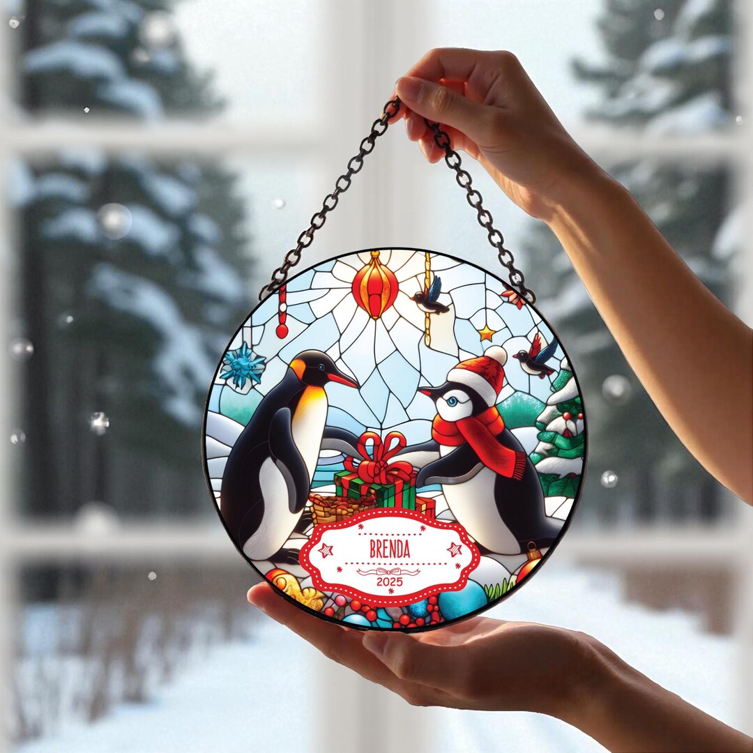 Personalized Penguin Suncatcher, Christmas Window Hanging Gift, Family ...