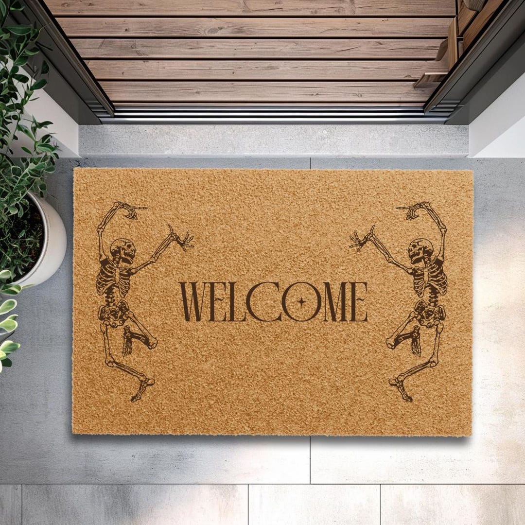 Halloween Skeleton Welcome Mat, Funny Spooky Doormat, Dancing Skeleton ...