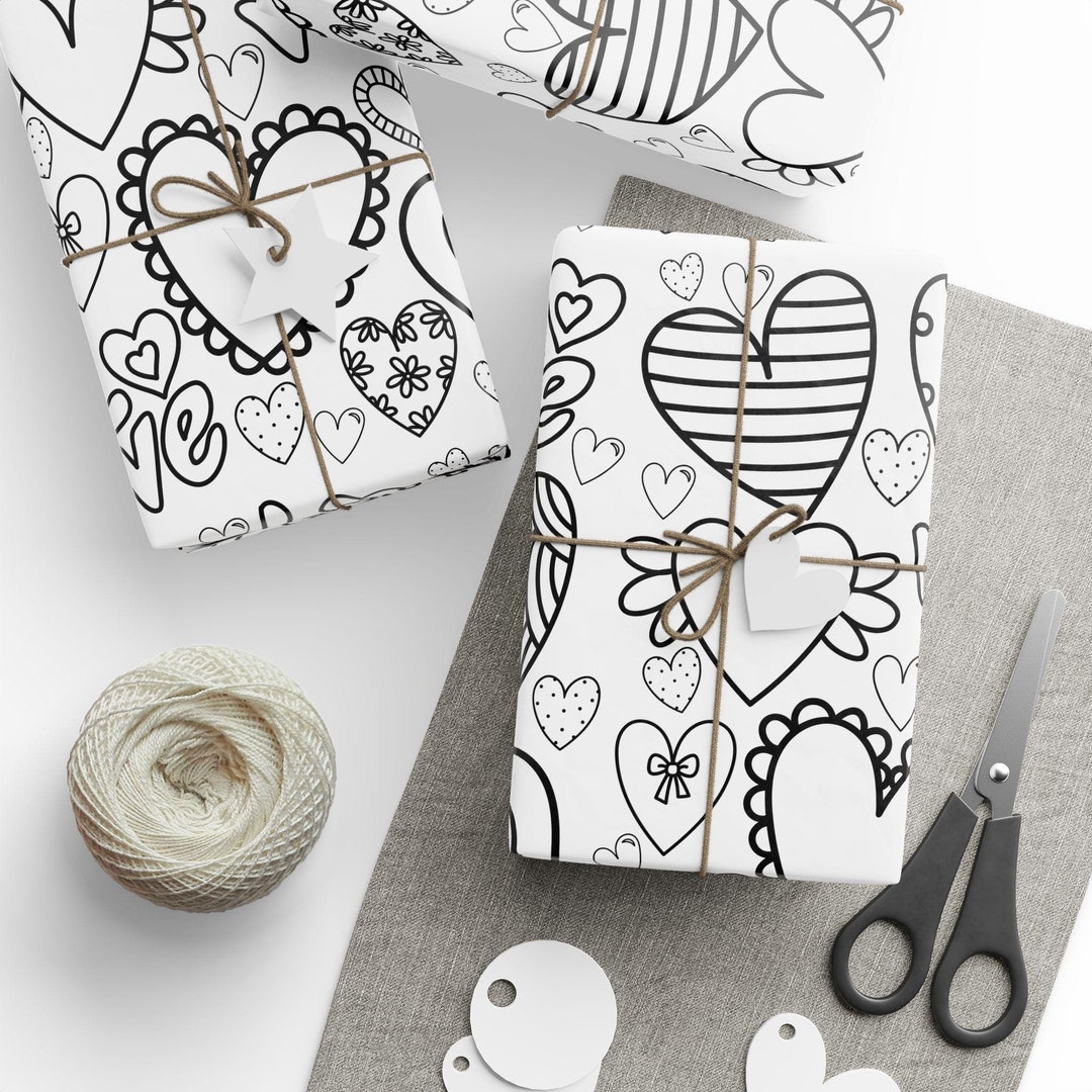 Coloring Page Wrapping Papers for Holidays, Kids Crafts, Gift Wrapping ...