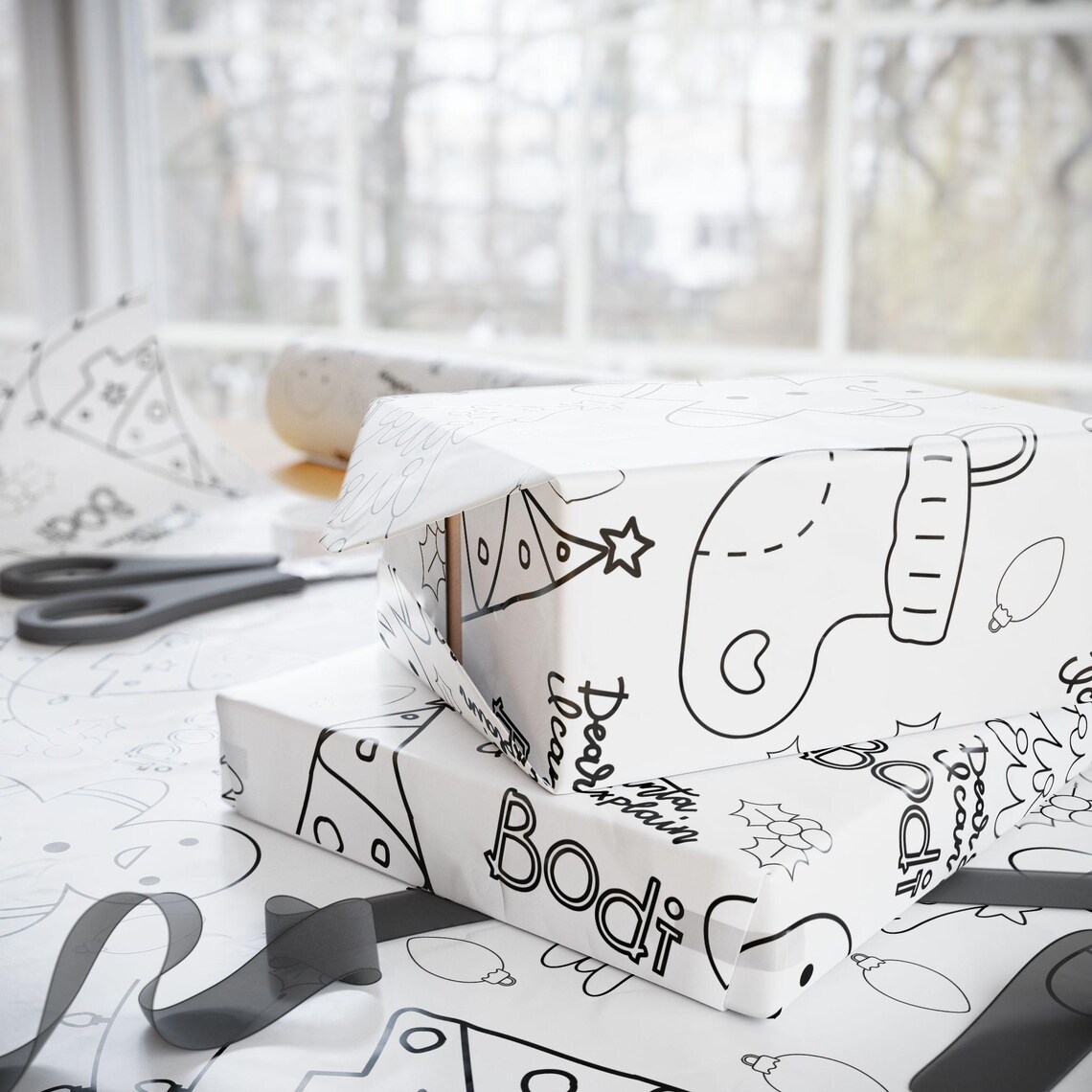 Custom Name Christmas Coloring Page Wrapping Papers for Holidays, Kids ...