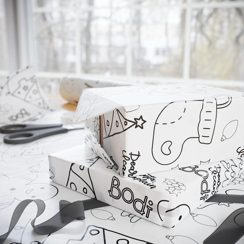 Custom Name Christmas Coloring Page Wrapping Papers for Holidays, Kids ...