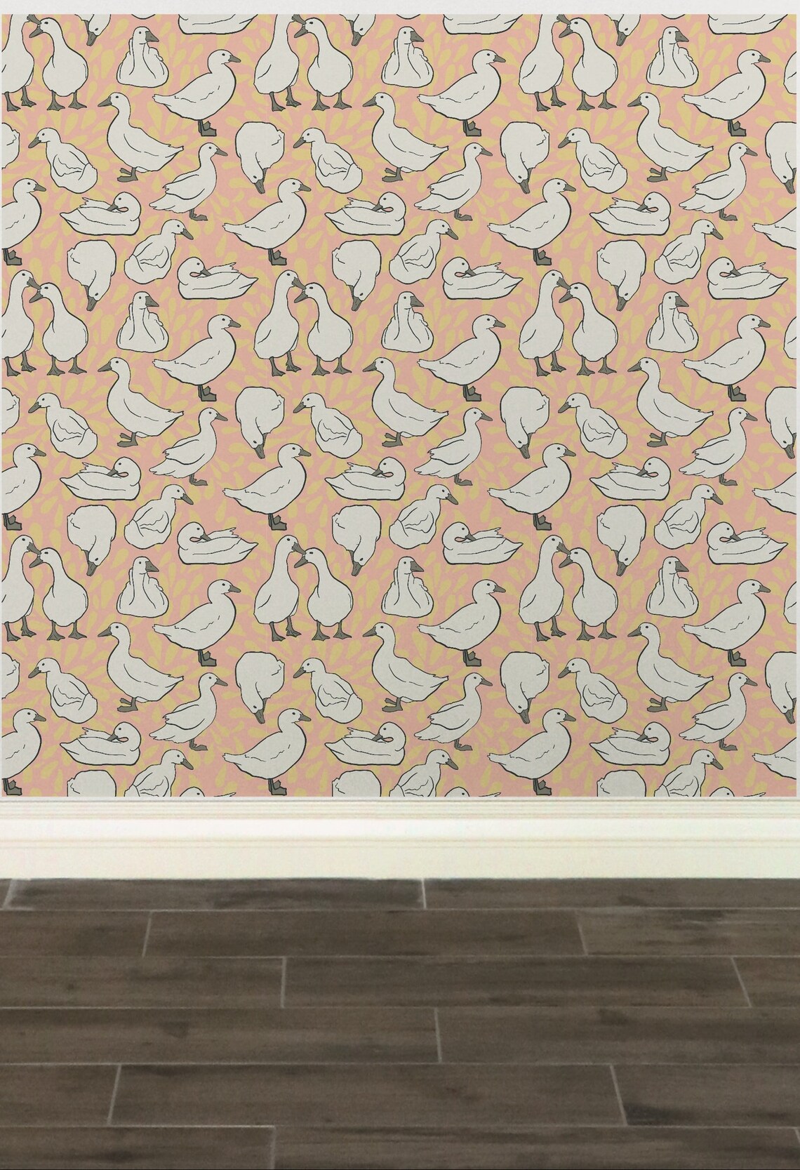 Pink Animal Wallpaper, Ducks Wallpaper, Lake Bird Wallpaper, Playroom ...