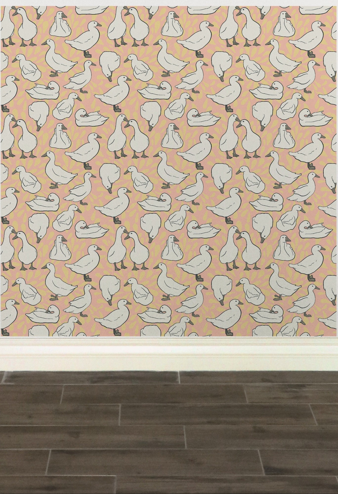 Pink Animal Wallpaper, Ducks Wallpaper, Lake Bird Wallpaper, Playroom ...