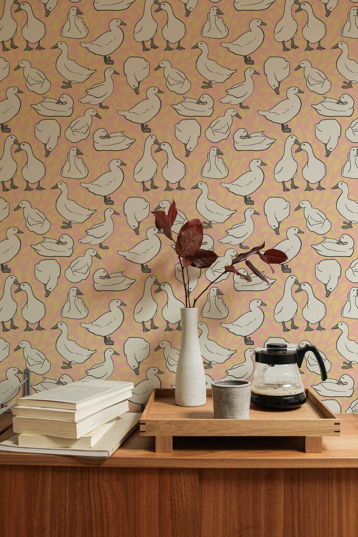 Pink Animal Wallpaper, Ducks Wallpaper, Lake Bird Wallpaper, Playroom ...