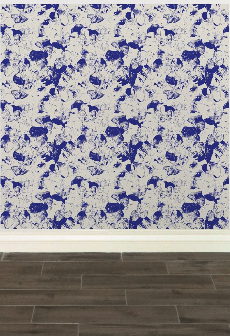 Elegant Blue Delft Pansy Peel & Stick Wallpaper: French Country ...