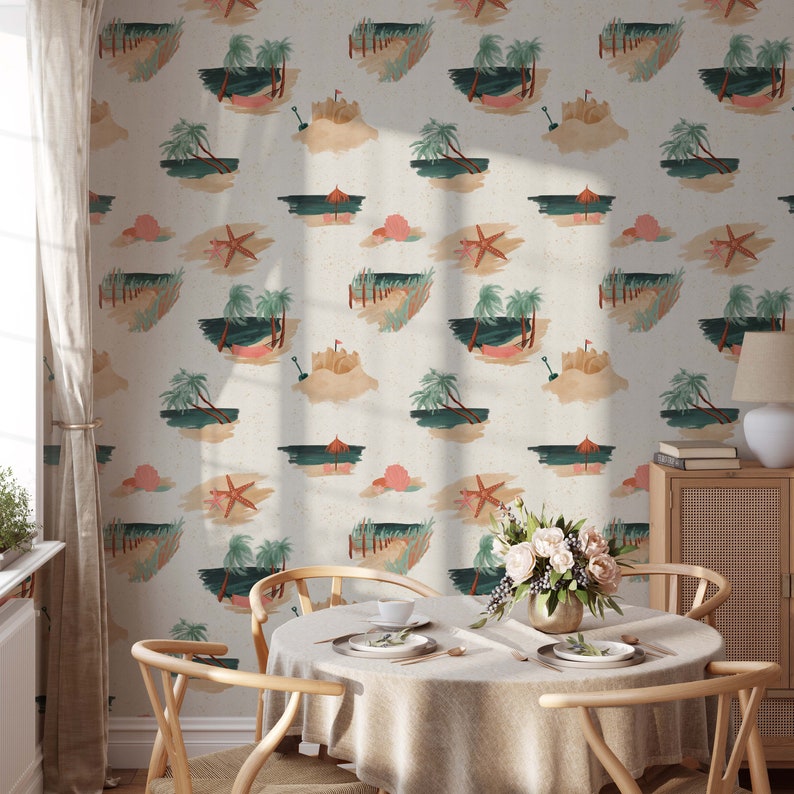 Contemporary Toile Wallpaper, Toile De Jouy Wallpaper, Beach Wallpaper ...
