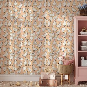 Pink Animal Wallpaper, Ducks Wallpaper, Lake Bird Wallpaper, Playroom ...