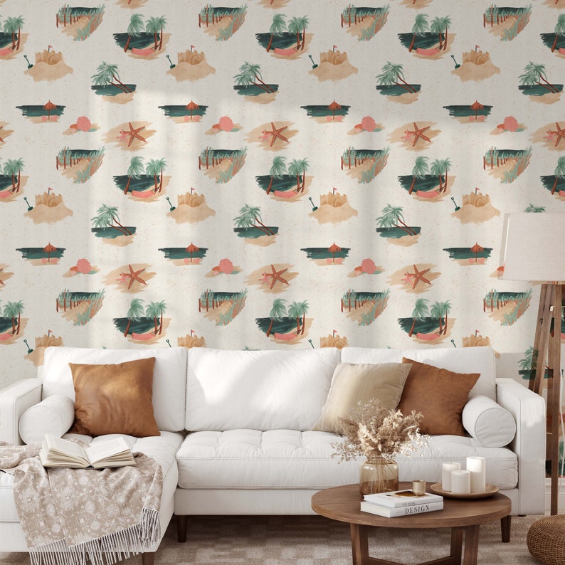 Contemporary Toile Wallpaper, Toile De Jouy Wallpaper, Beach Wallpaper ...