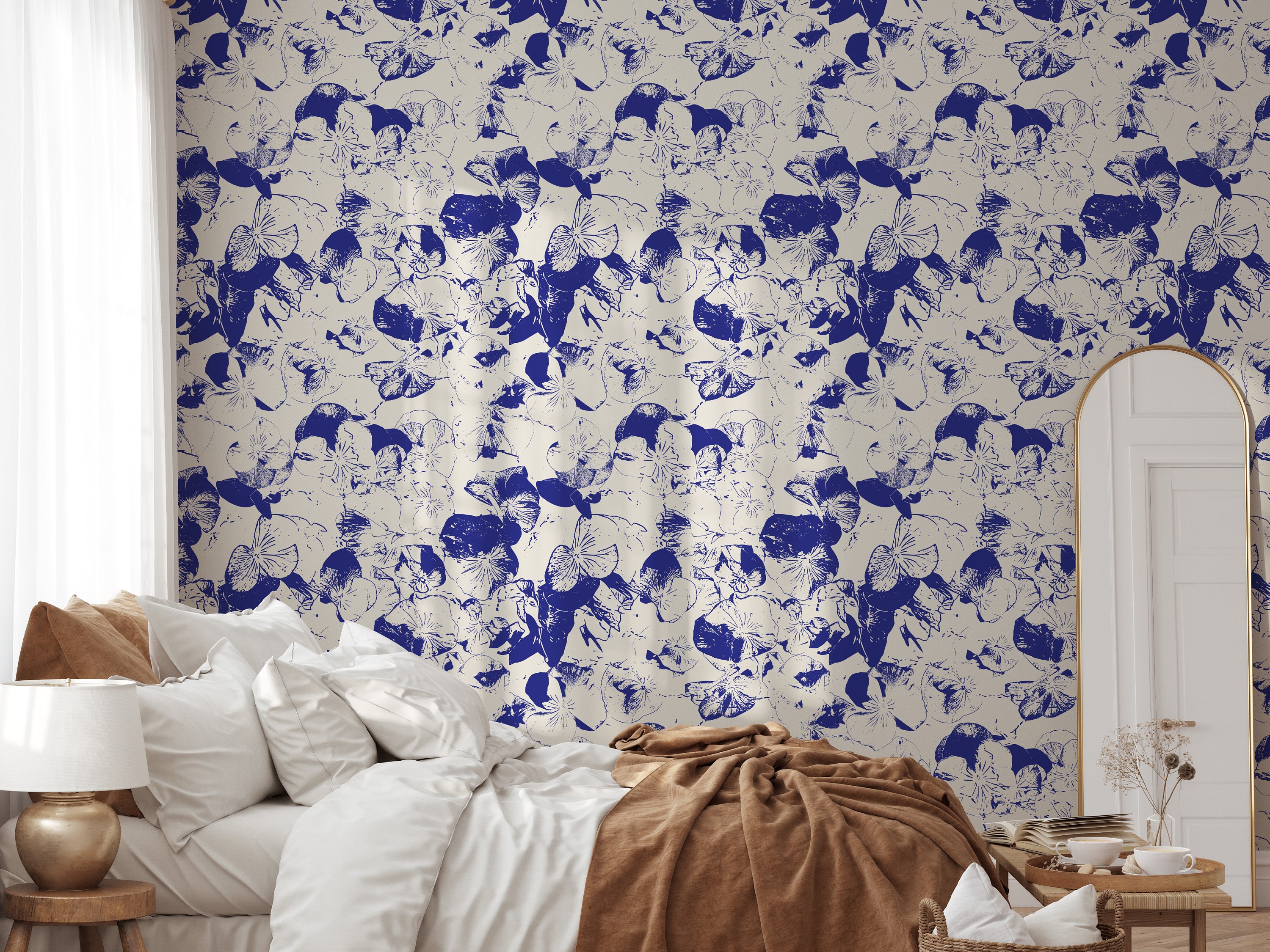 Elegant Blue Delft Pansy Peel & Stick Wallpaper: French Country ...