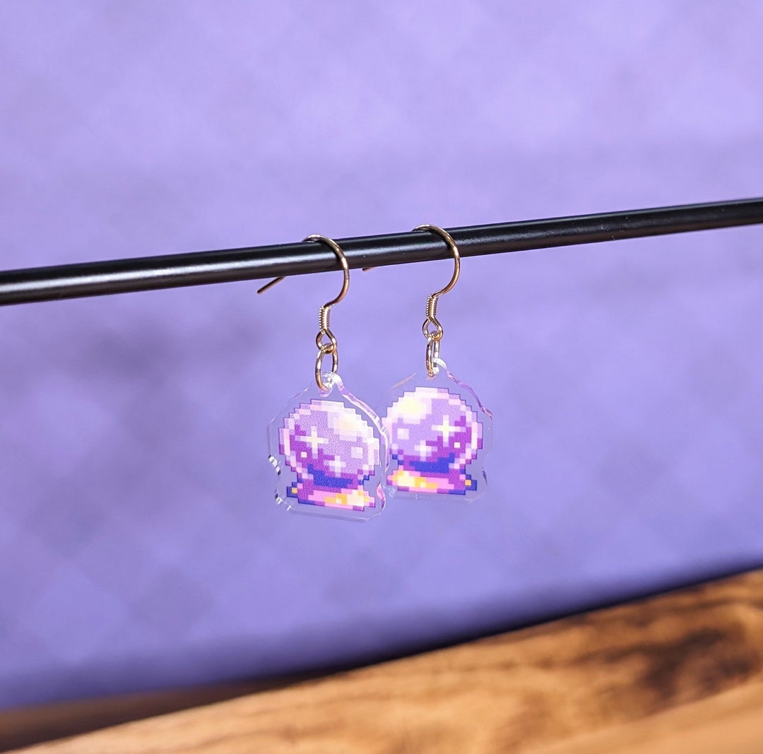 Crystal Ball Earrings Pixel Art Acrylic Earrings Witchy Clairvoyant - Etsy