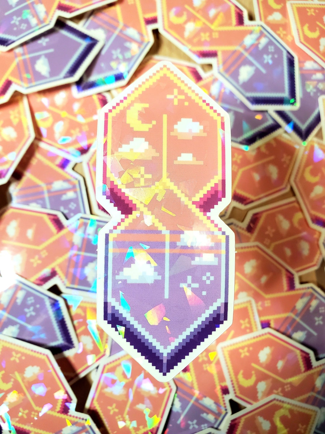 Cool S Sunset Pixel Art Sticker Holographic Vinyl Sticker Nostalgia ...