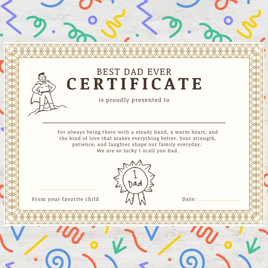 Father’s Day Printable Certificate Best Dad Award Dad Certificate ...