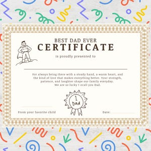 Father’s Day Printable Certificate Best Dad Award Dad Certificate ...