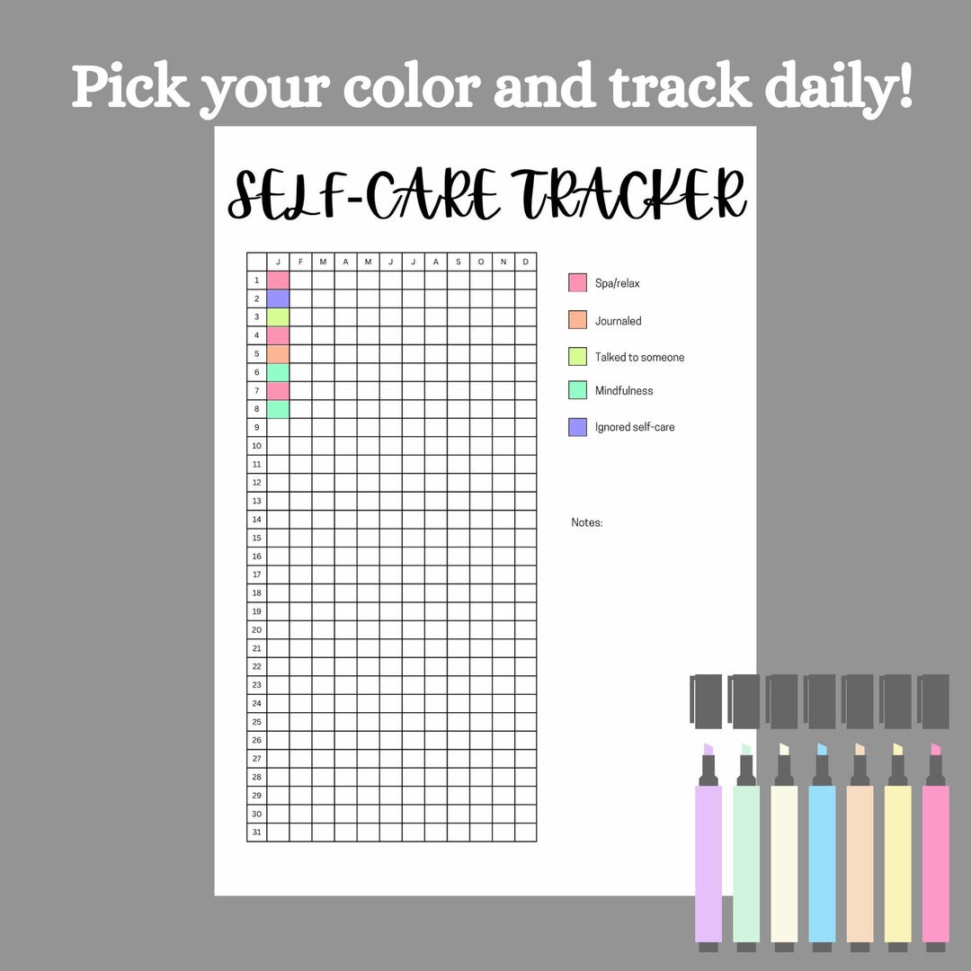 Self-care Tracker Printable: Yearly Wellness Log, Habit Tracker ...
