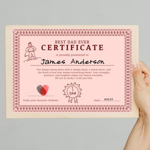 Father’s Day Printable Certificate Best Dad Award Dad Certificate ...